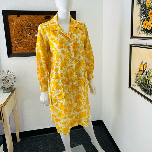 Vintage | Dresses | Vintage Yellow Floral Shirt Dress Button Up House ...